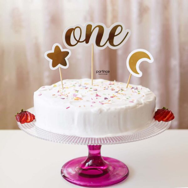 One Gold Cake Topper 3 Parça Pasta Süsleyici - partince.com