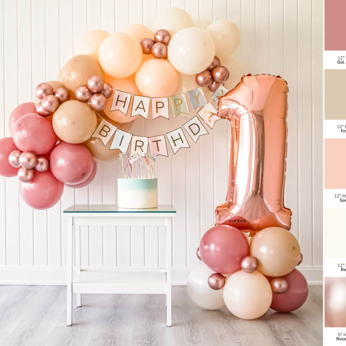 1 Yaş Rose Gold Doğum Günü Balon Zincir Kiti - partince.com