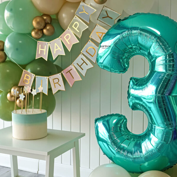 3 Yaş Doğum Günü Seti Turkuaz Mini Balon Zincir Seti - partince.com